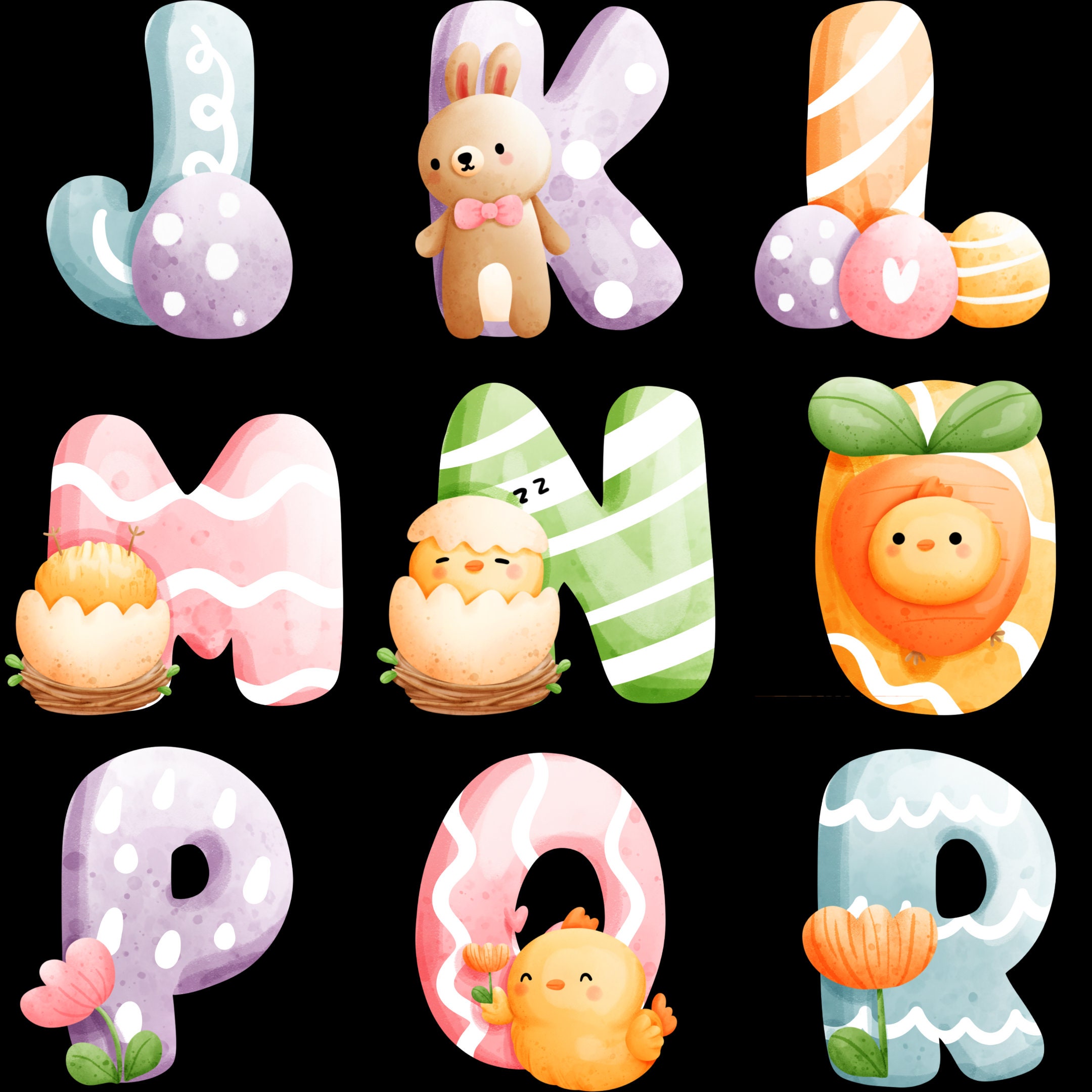 Cartoon Easter Letters Clipart PNG SVG Bundle, Easter Font, Easter ...
