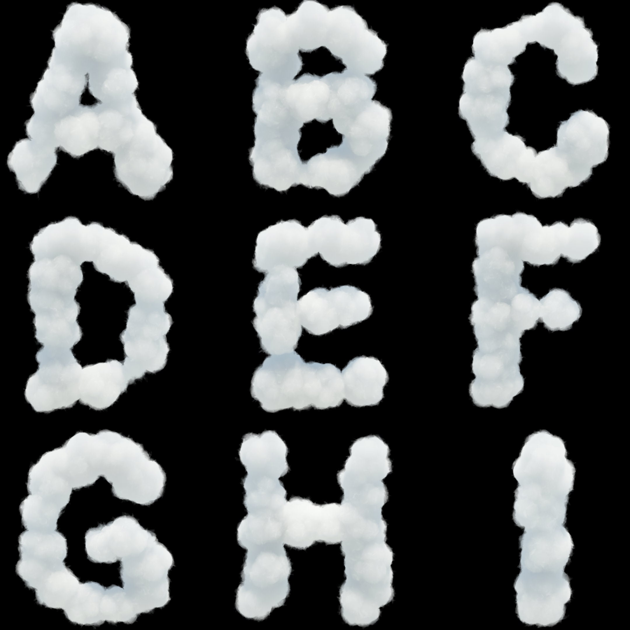 3D Cloud Letters PNG SVG Clipart Bundle, Cloud Alphabet, Cloud Font Svg ...