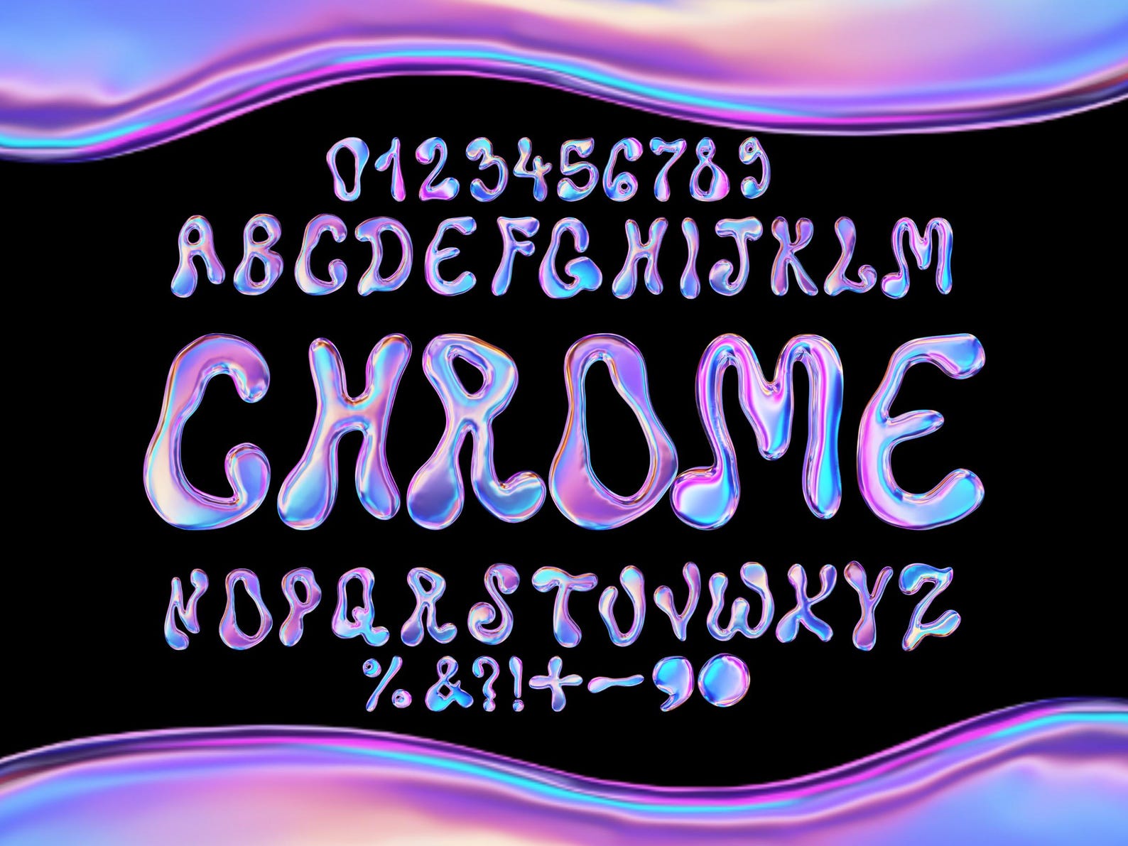 Chrome Holographic Font: Bubbly Liquid Alphabet (PNG SVG) - Etsy