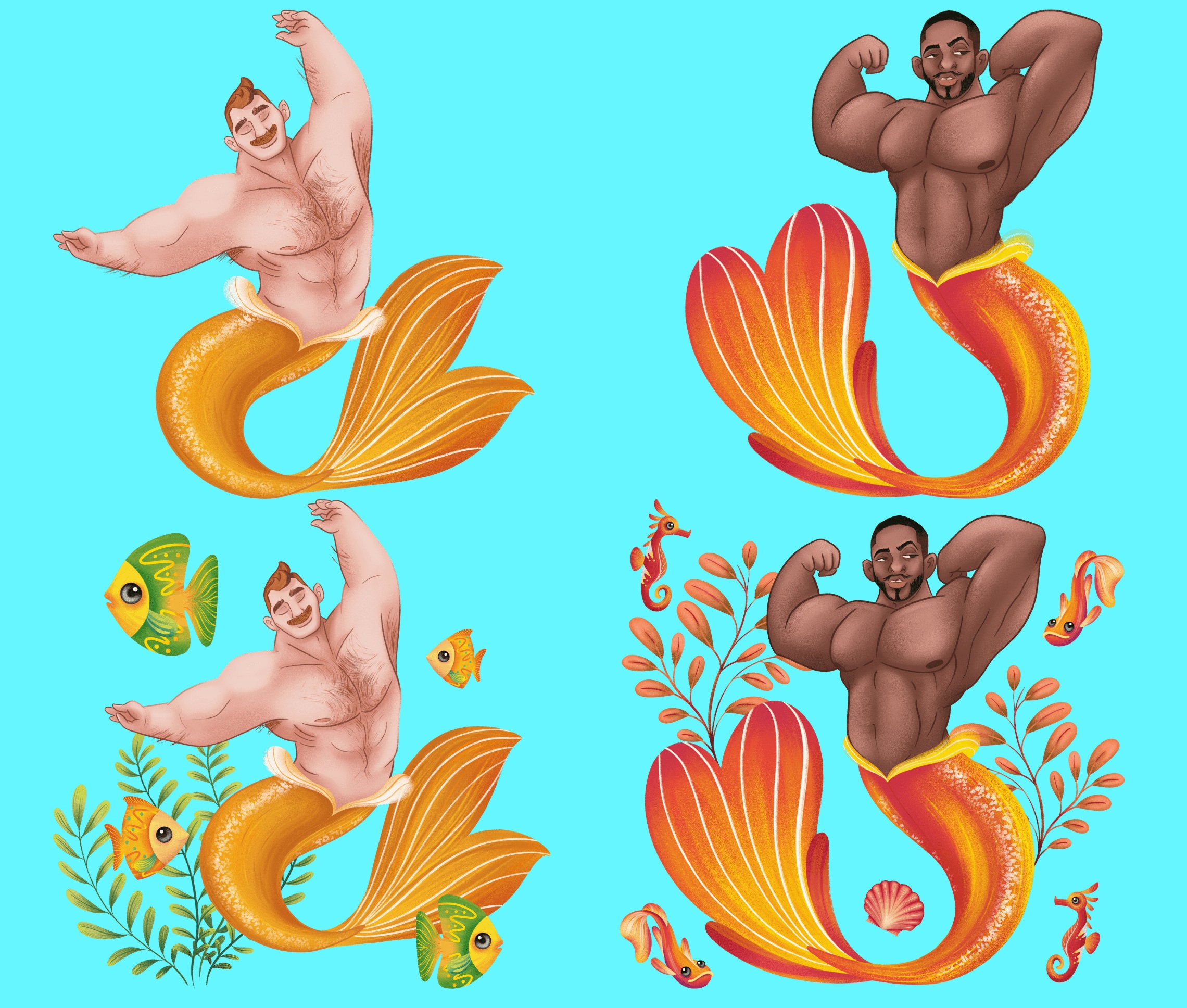 15 Merman Clipart Bundle SVG PNG JPG Pdf Icons, Gay Mermaid ...