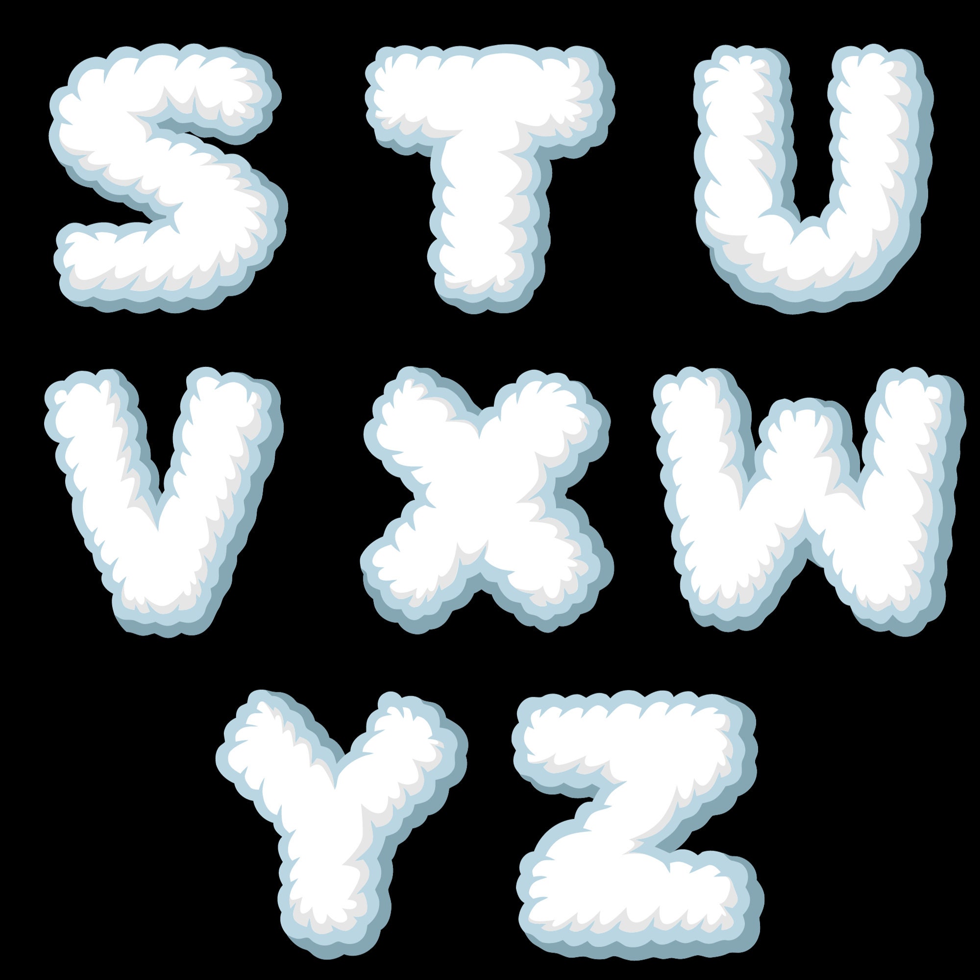 Cloud Letters PNG SVG Clipart Bundle, Cloud Alphabet, Cloud Font Svg ...