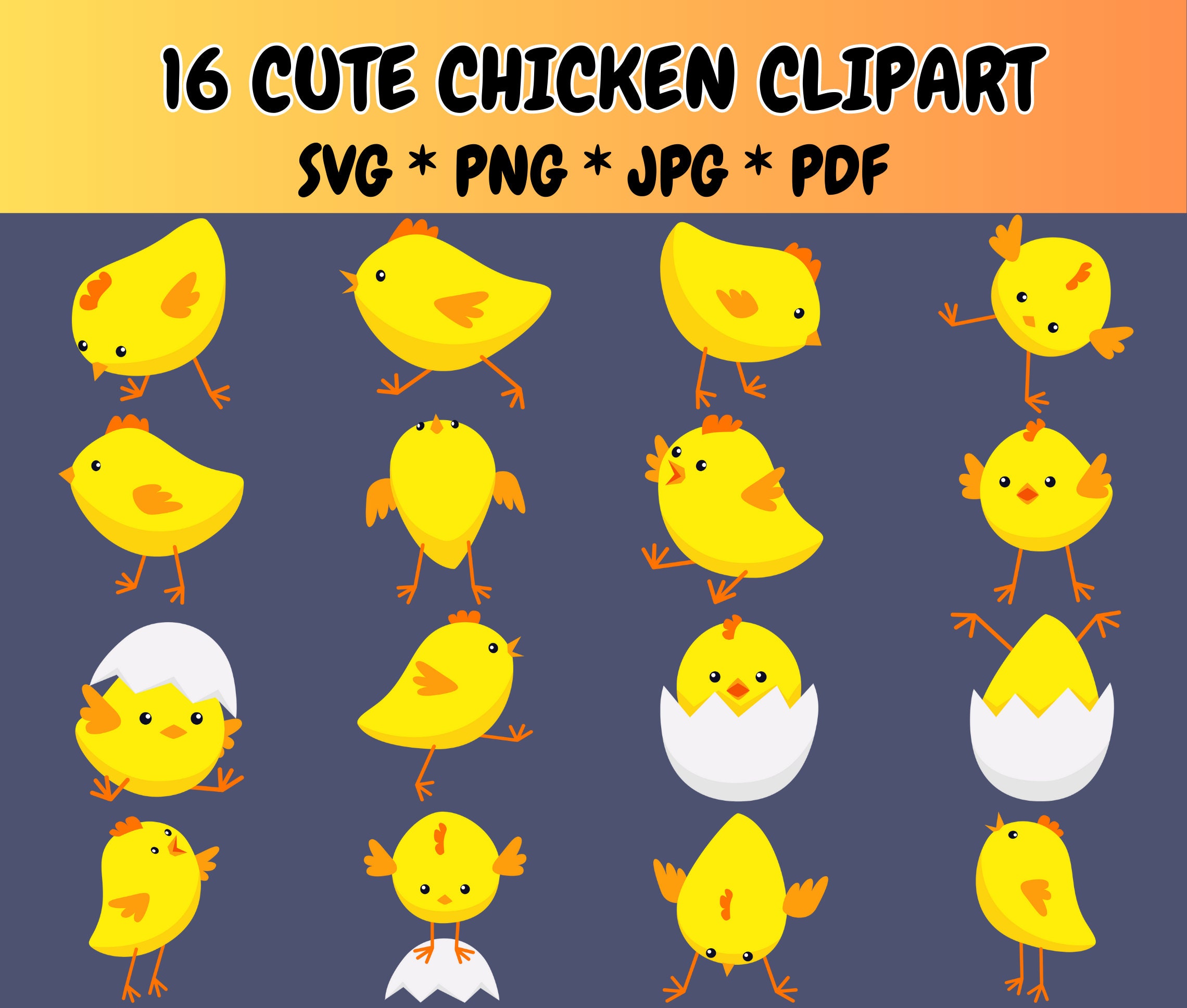16 Cute Chicken Clipart Bundle SVG PNG, Cute Animal Clipart, Chick ...