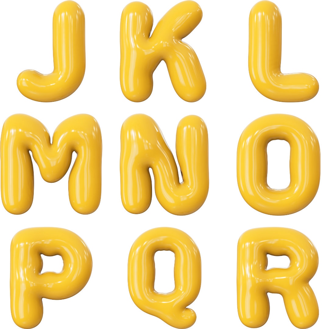 3D Bubbly Yellow Letters Clipart PNG SVG Bundle, Bubbly Font, Bubbly ...