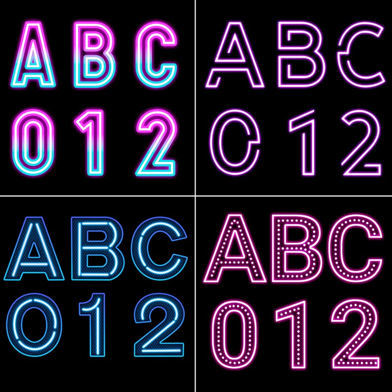 Neon Letters PNG SVG Clipart Bundle, Neon Alphabet, Neon Font Svg, Neon ...