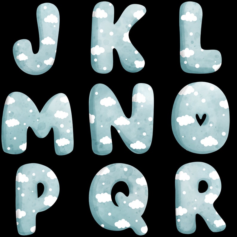 Cloud Letters PNG SVG Clipart Bundle, Cloud Alphabet, Cloud Font Svg ...