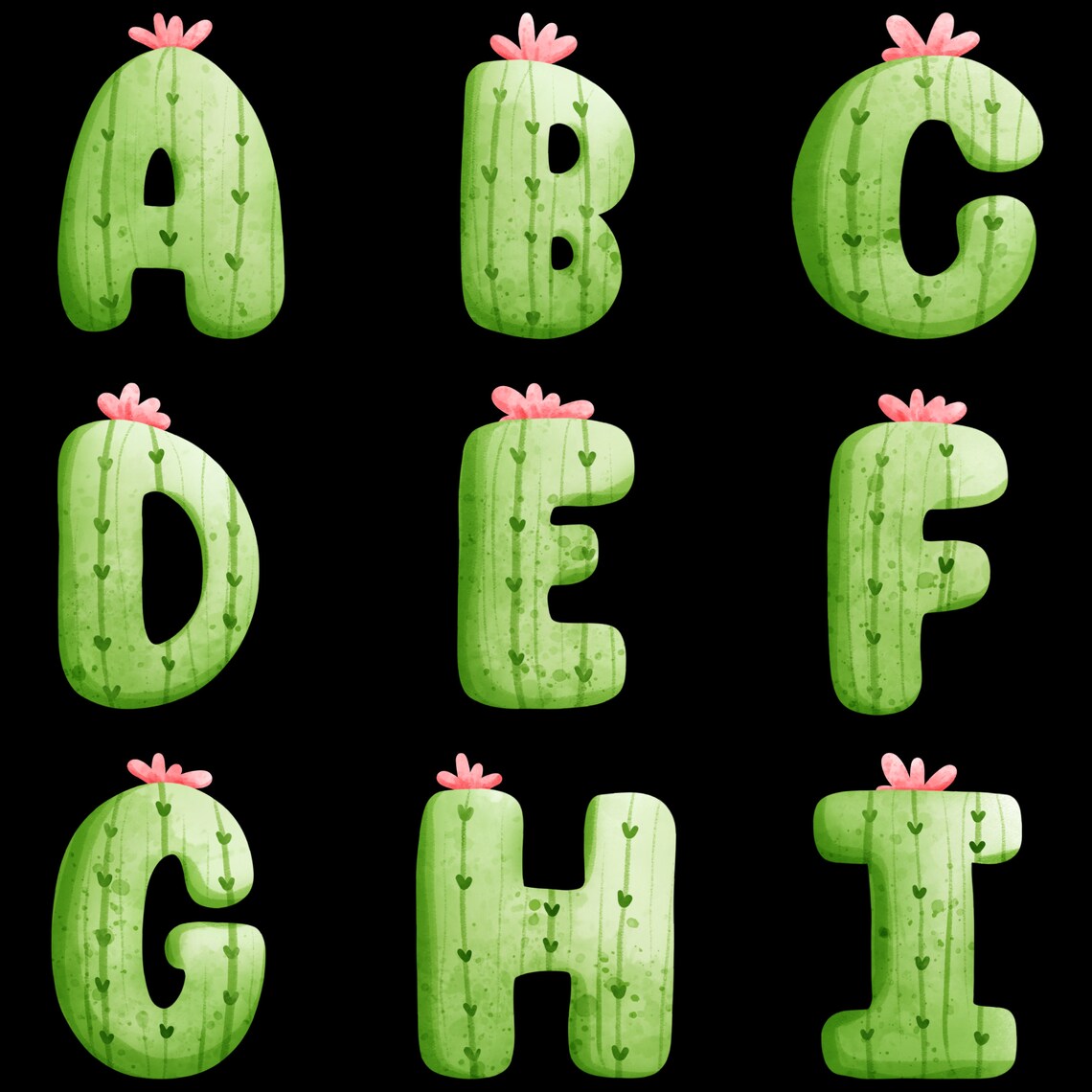 Cartoon Cactus Letters Clipart PNG SVG Bundle, Cartoon Font, Cartoon ...