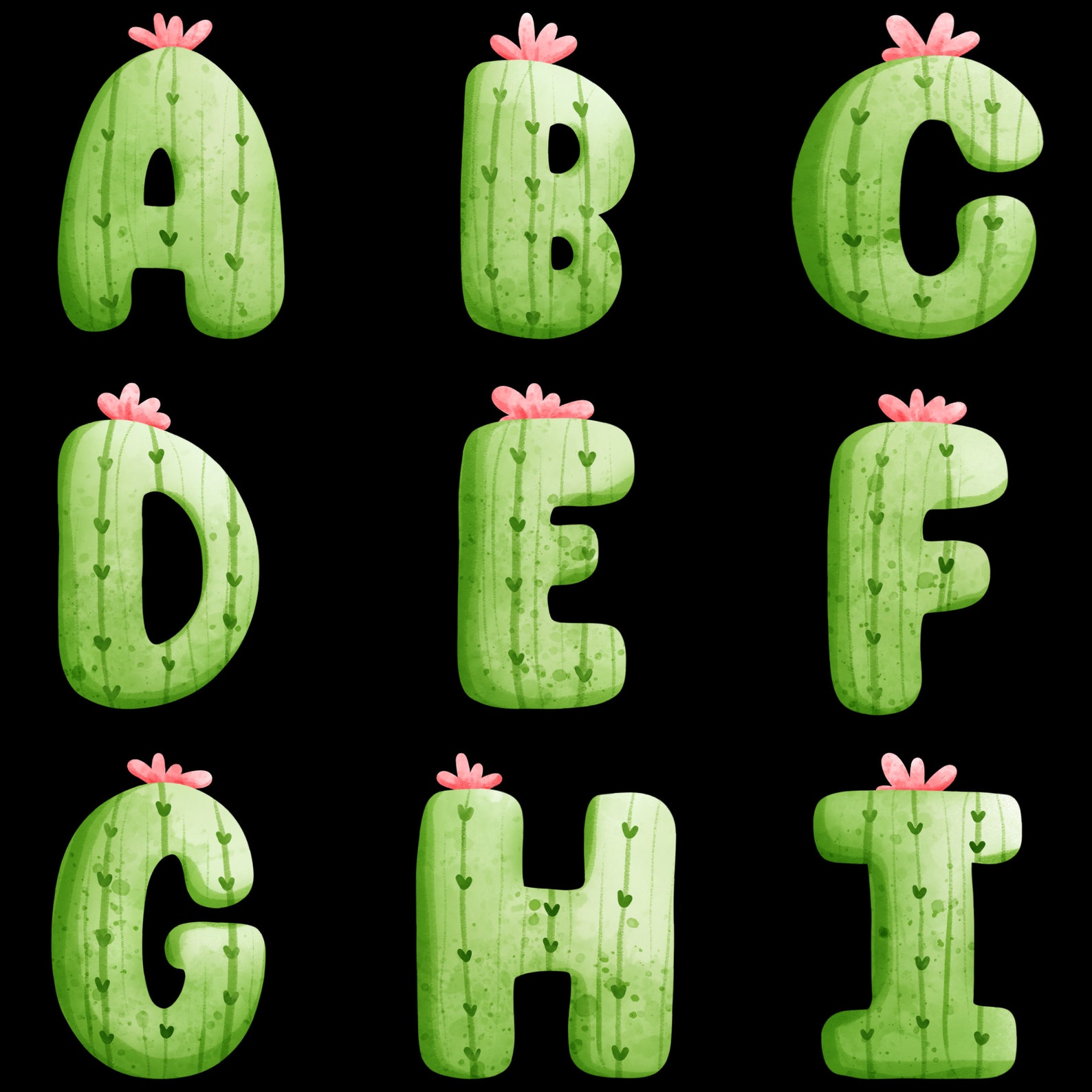 Cartoon Cactus Letters Clipart PNG SVG Bundle, Cartoon Font, Cartoon ...