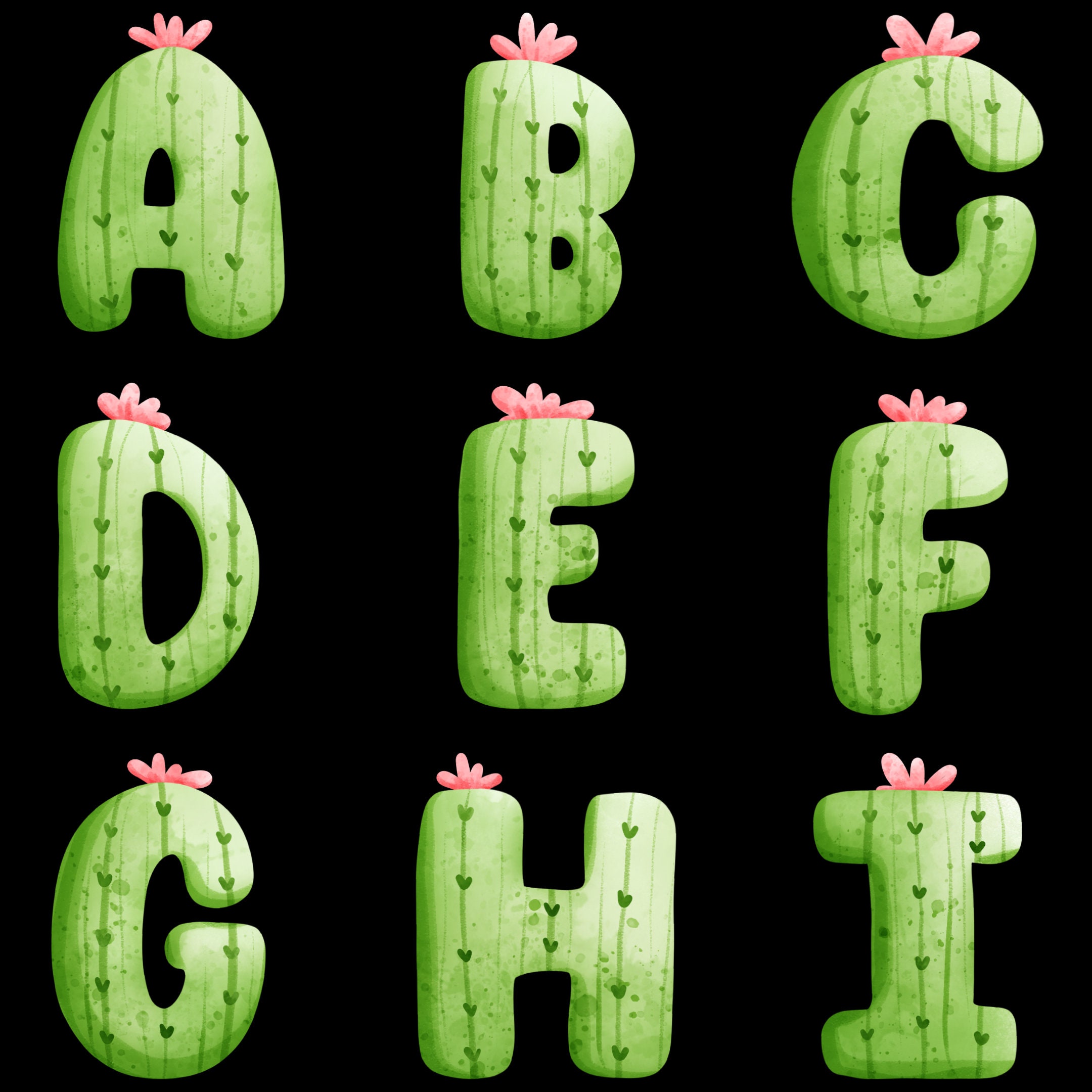 Cartoon Cactus Letters Clipart PNG SVG Bundle, Cartoon Font, Cartoon ...