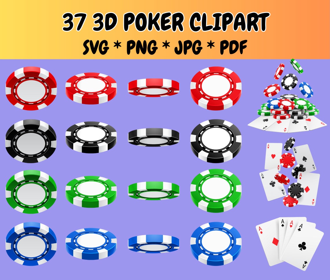 37 3D Poker Clipart Bundle SVG PNG JPG Pdf Icons, Poker Chips, Aces ...