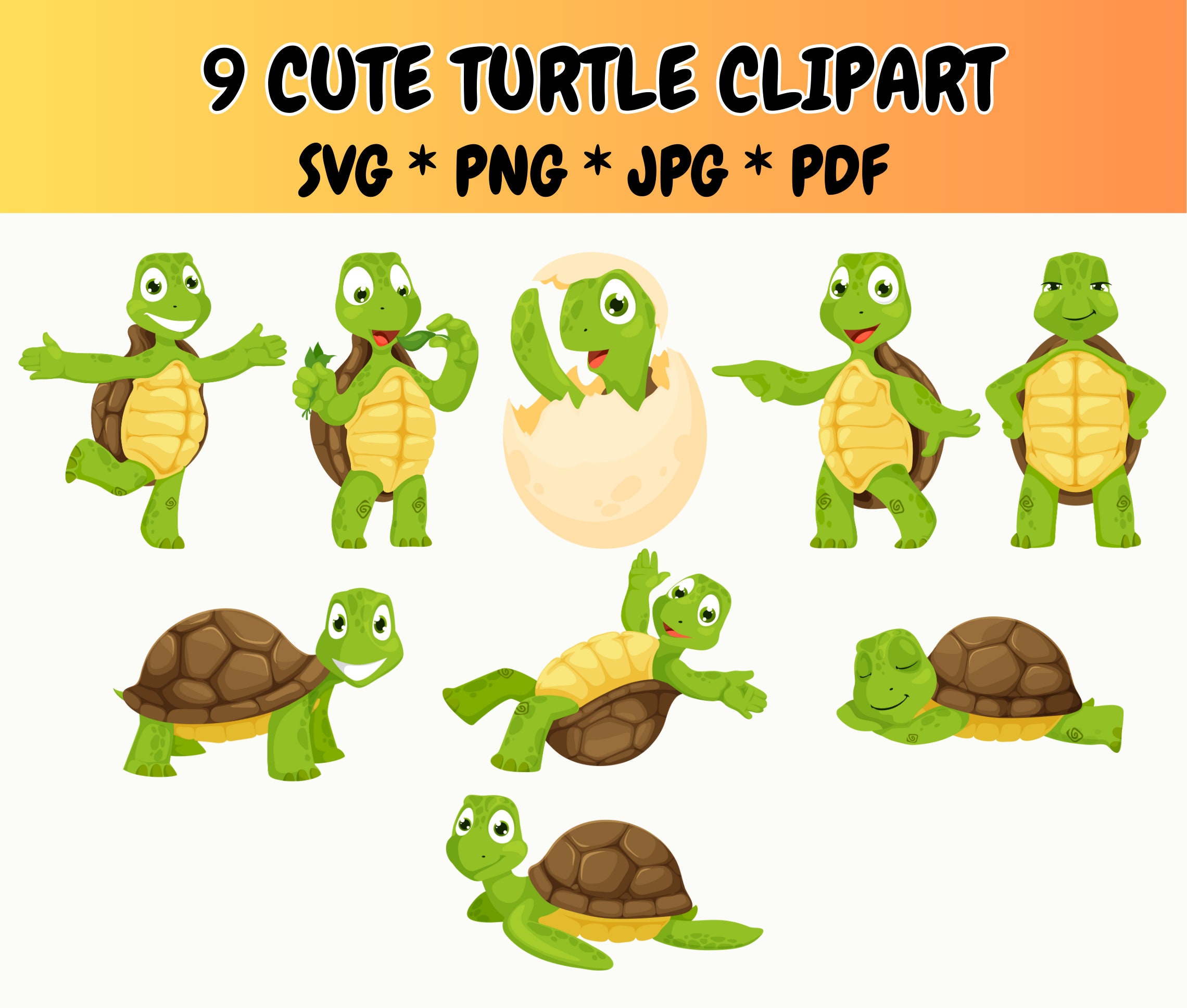 9 Cute Turtle Clipart Bundle SVG PNG JPG Pdf Icons, Baby Turtle, Pet ...