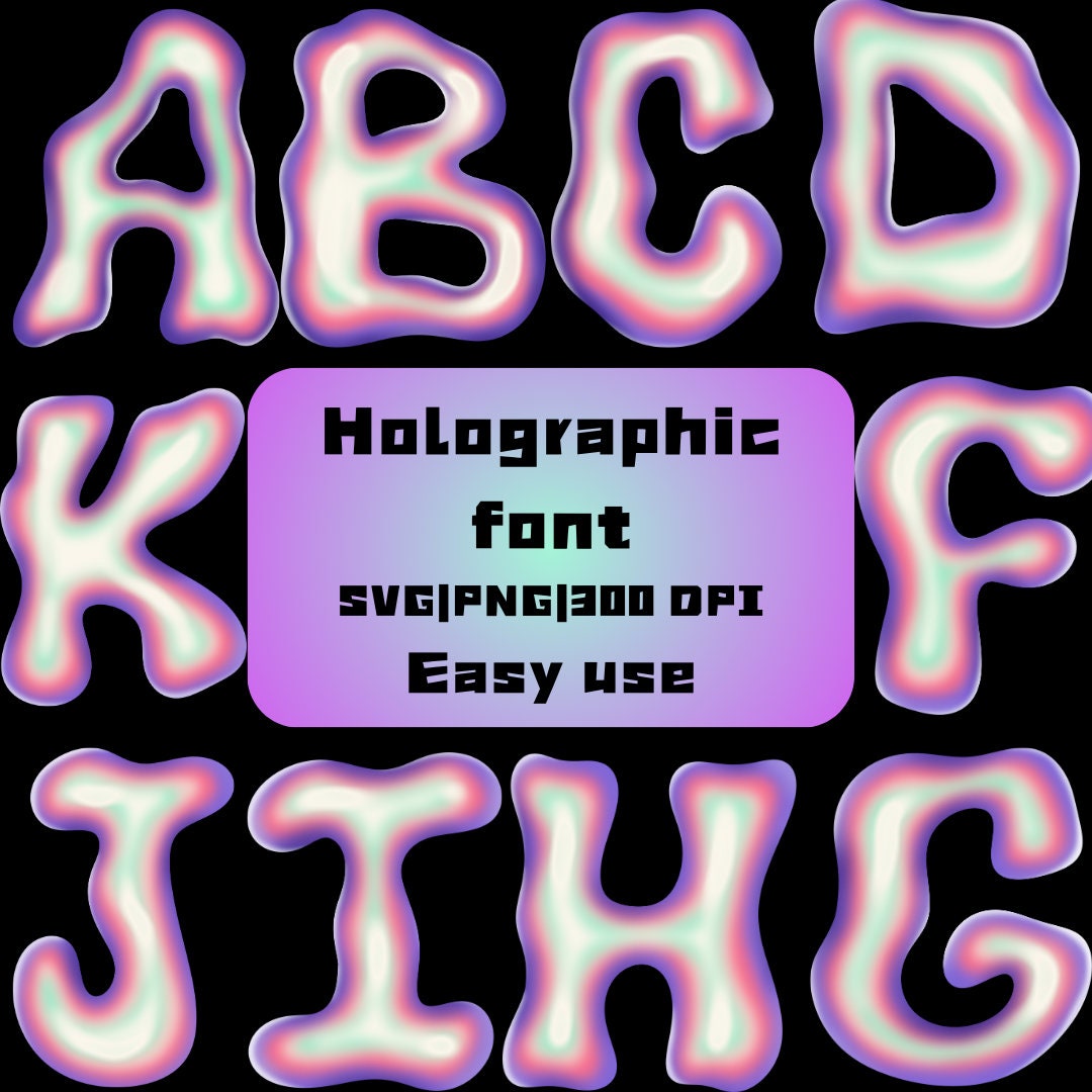 Holographic Letters Clipart PNG SVG Bundle, Holographic Font ...