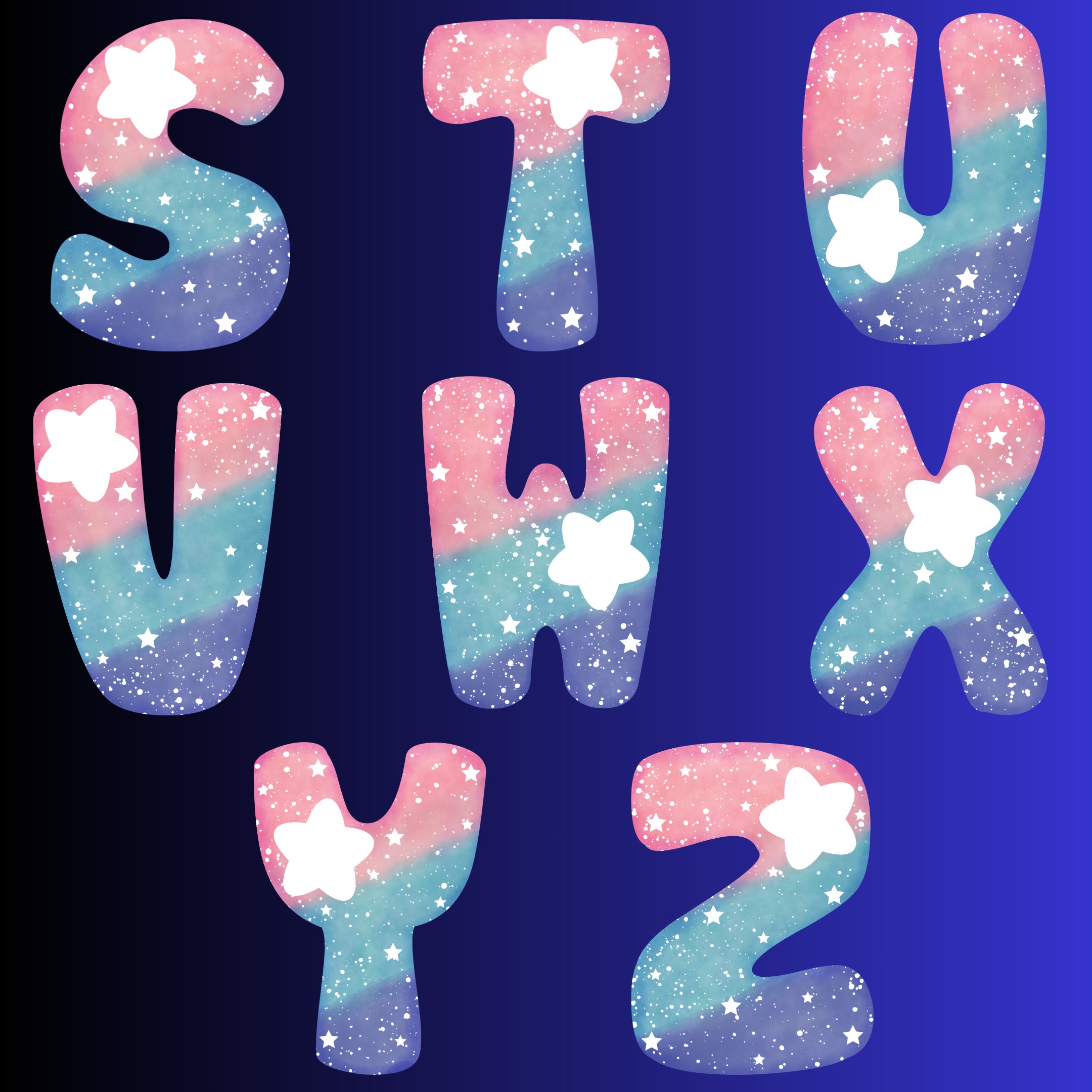 Stars Watercolor Letters Clipart PNG SVG Bundle, Star Font, Star ...