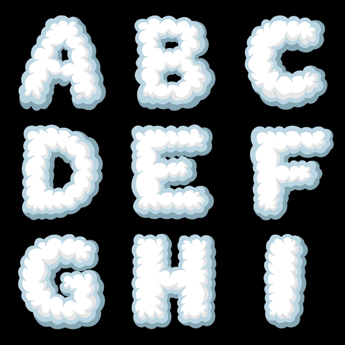 Cloud Letters PNG SVG Clipart Bundle, Cloud Alphabet, Cloud Font Svg ...