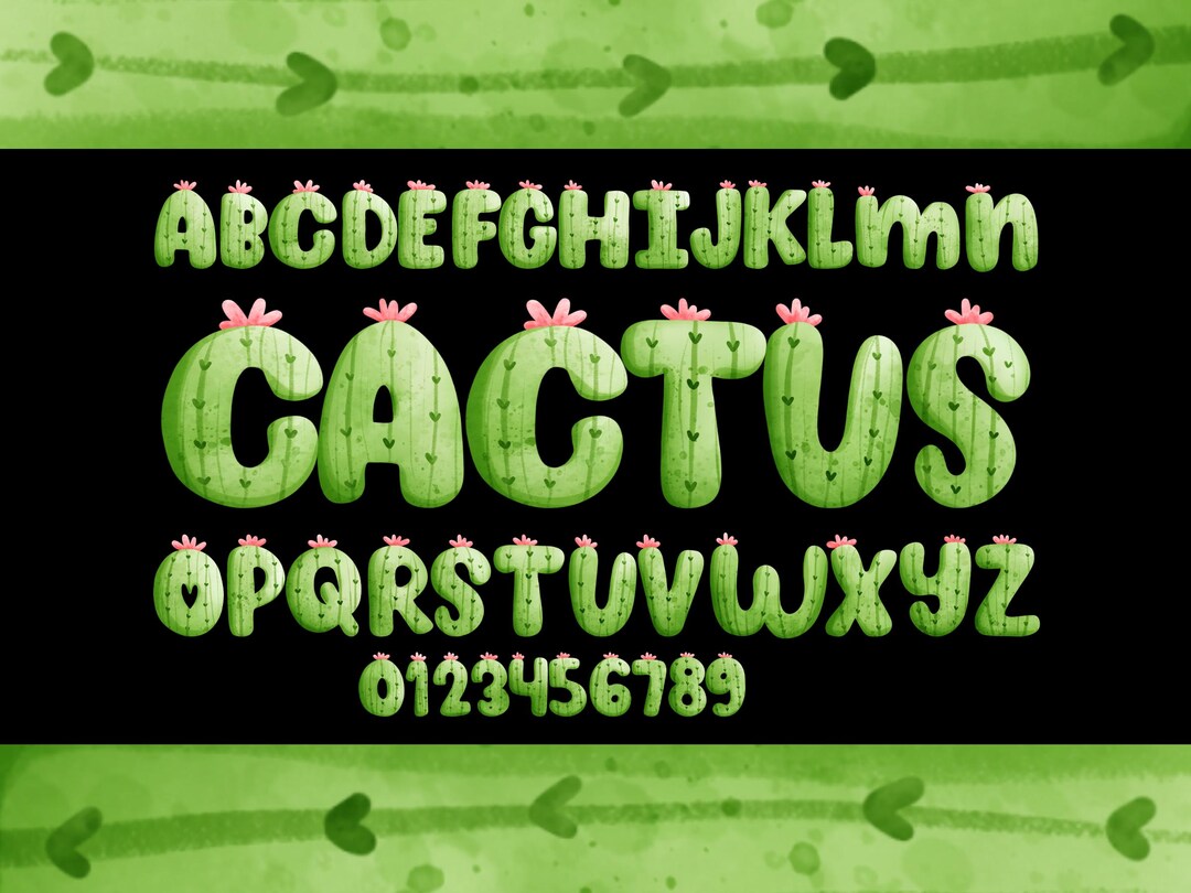 Cartoon Cactus Letters Clipart PNG SVG Bundle, Cartoon Font, Cartoon ...