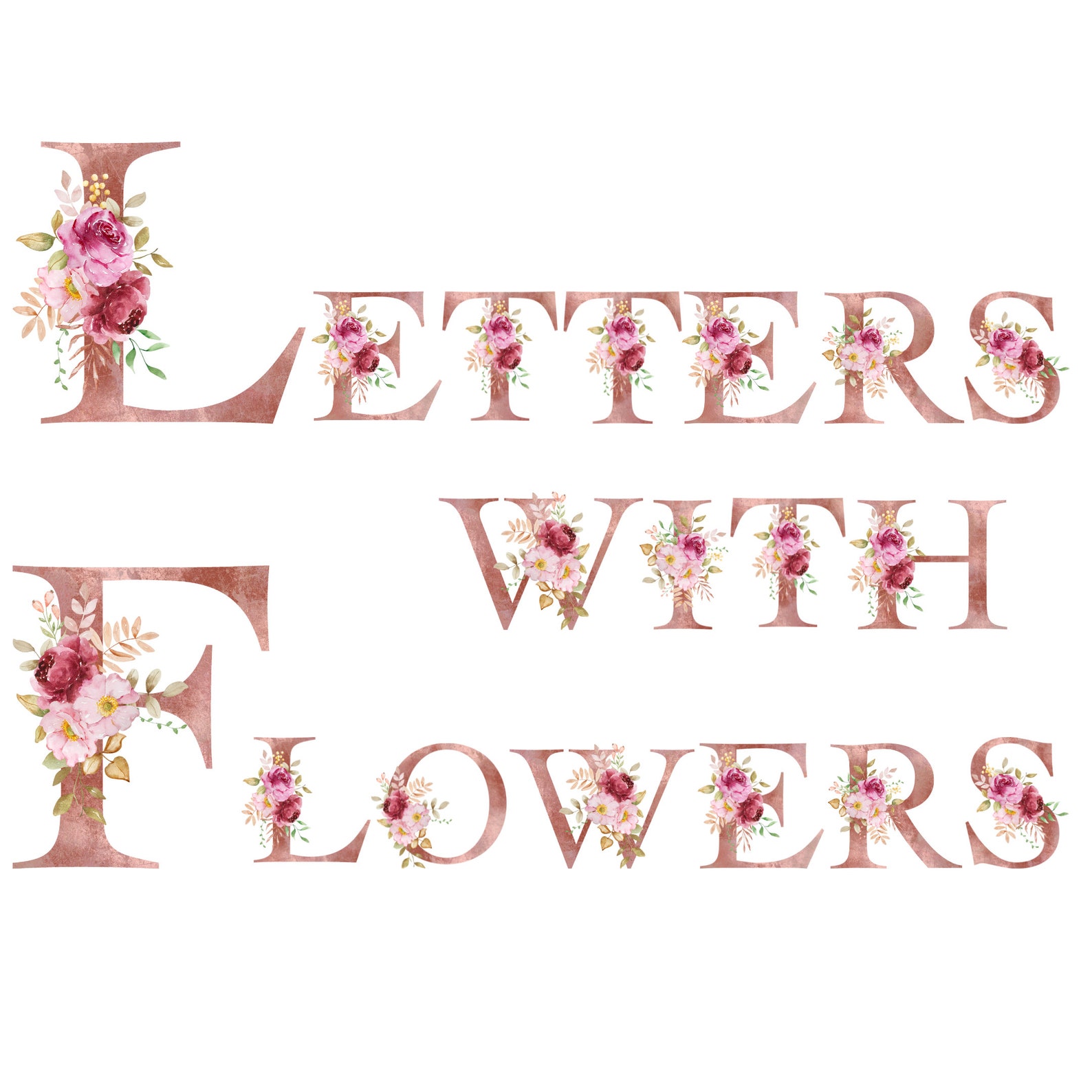 Watercolor Floral Letters Clipart PNG SVG Bundle, Floral Font, Floral ...