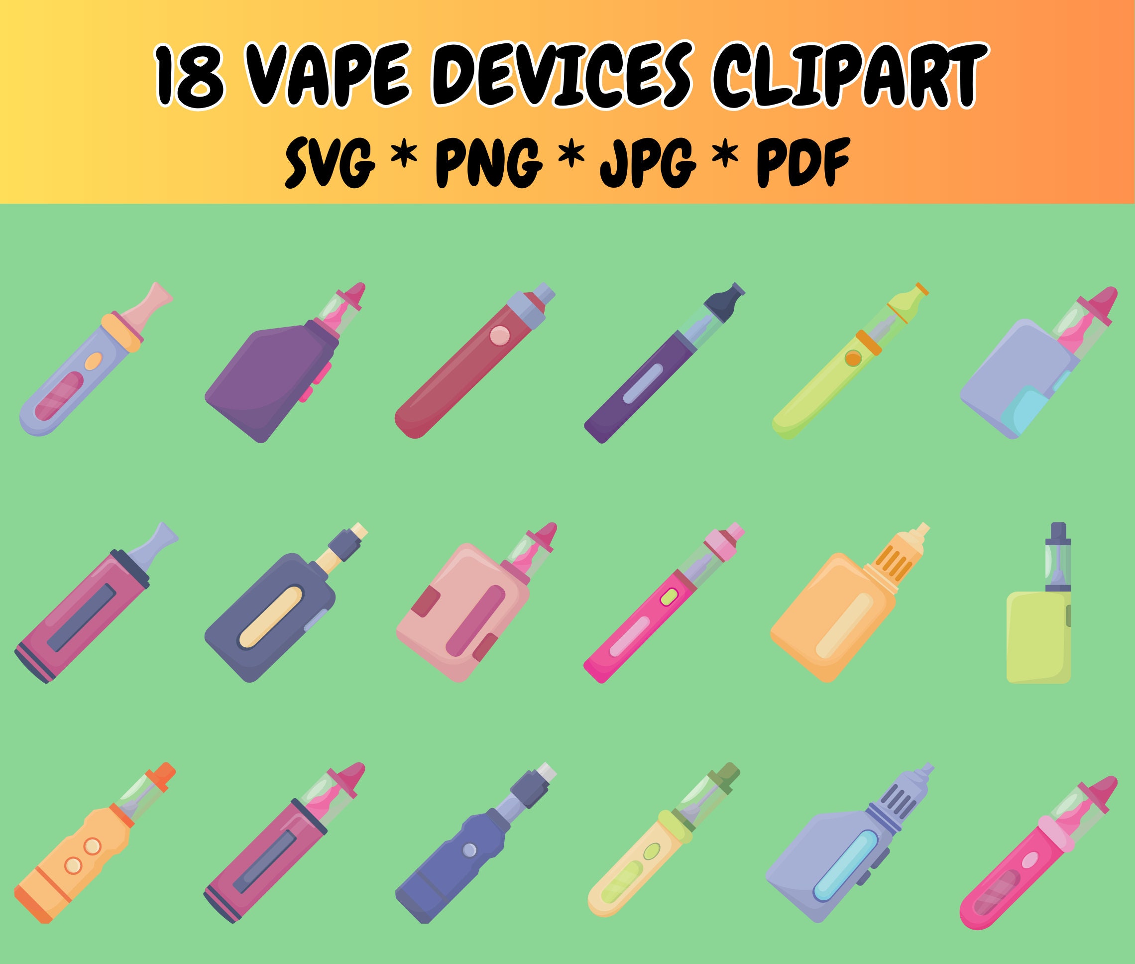 18 Vape Clipart Set - Vaping Device, Electronic Cigarette, Vapes Pen ...