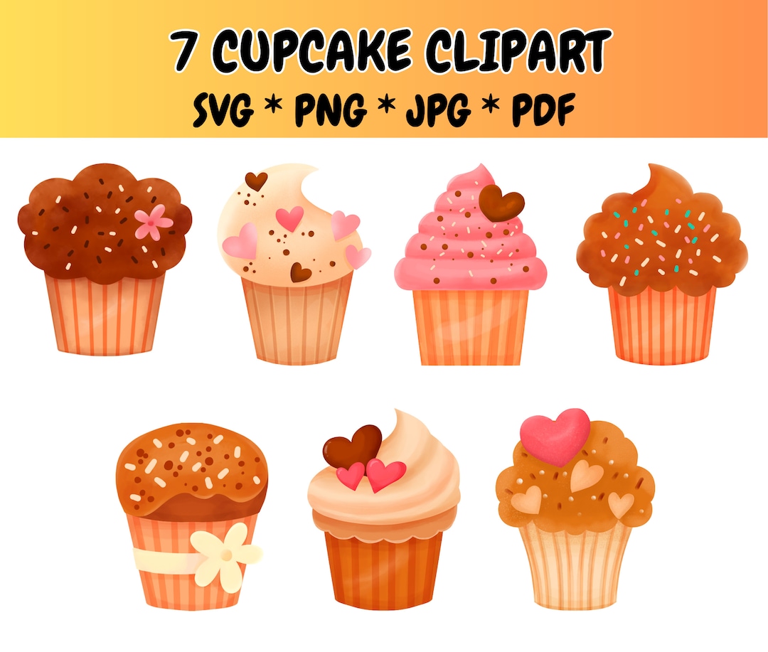 7 Cupcake Clipart Bundle SVG PNG JPG Pdf Icons, Dessert Clipart, Bakery ...