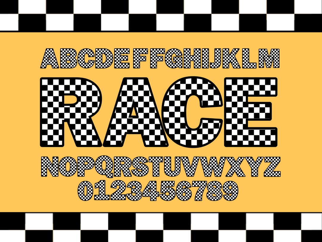 Checkered Alphabet Clipart: Racing Font PNG SVG Bundle - Etsy