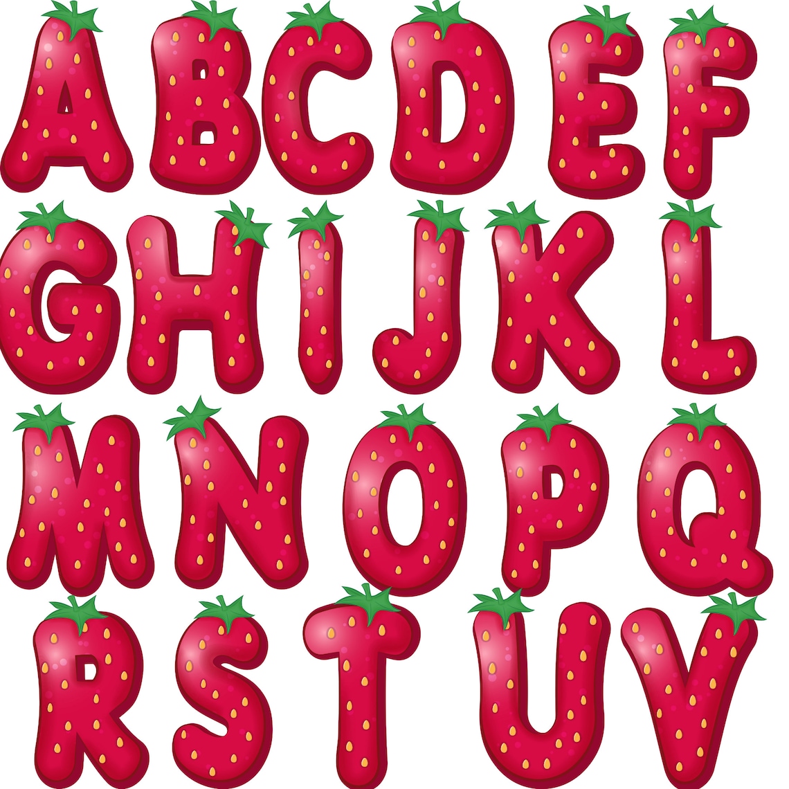 Strawberry Letters PNG SVG Clipart Bundle, Strawberry Alphabet ...