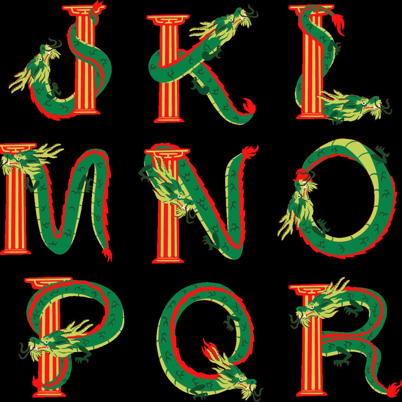 Dragon Letters Clipart PNG SVG Bundle, Dragon Font, Chinese Letters ...