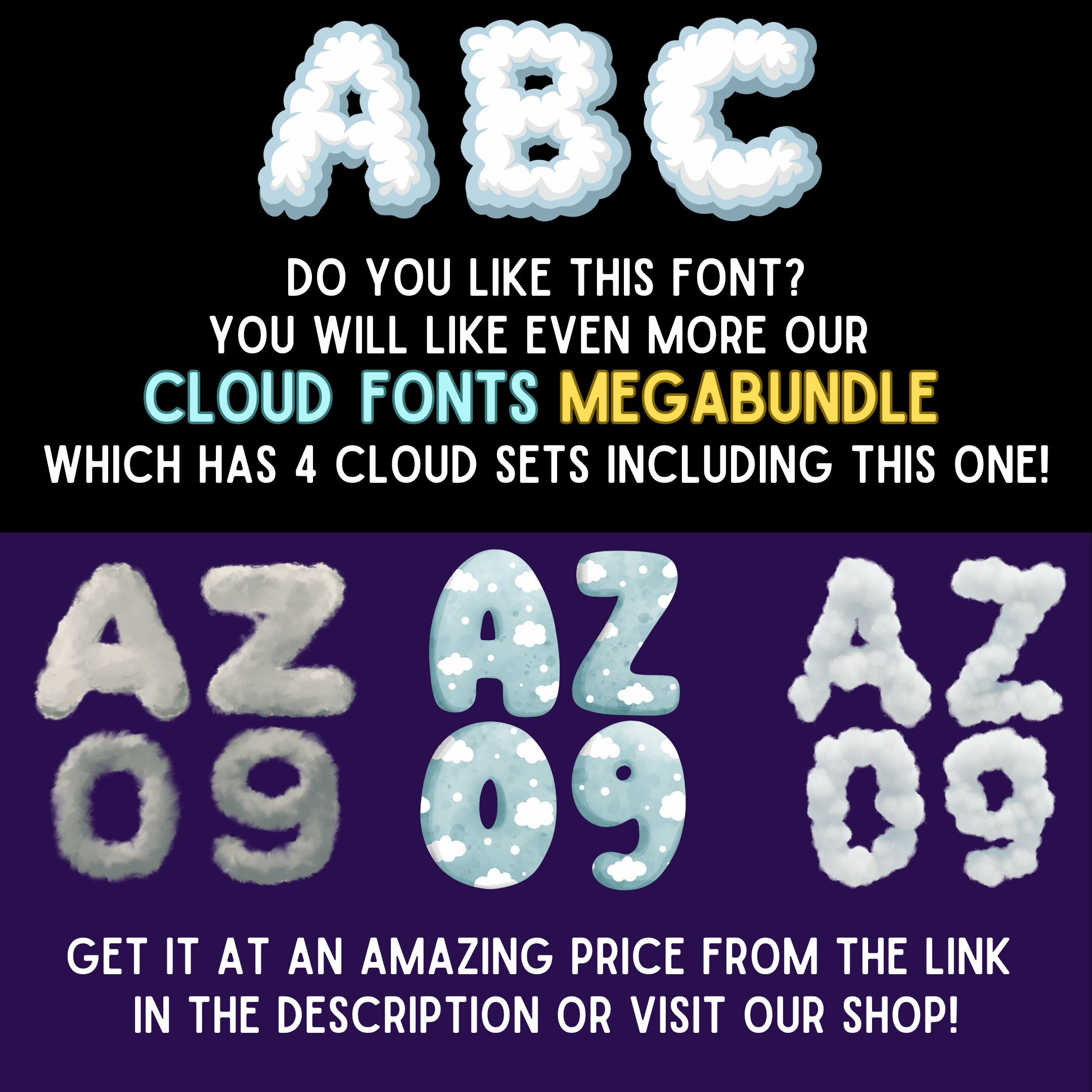 Cloud Letters PNG SVG Clipart Bundle, Cloud Alphabet, Cloud Font Svg ...