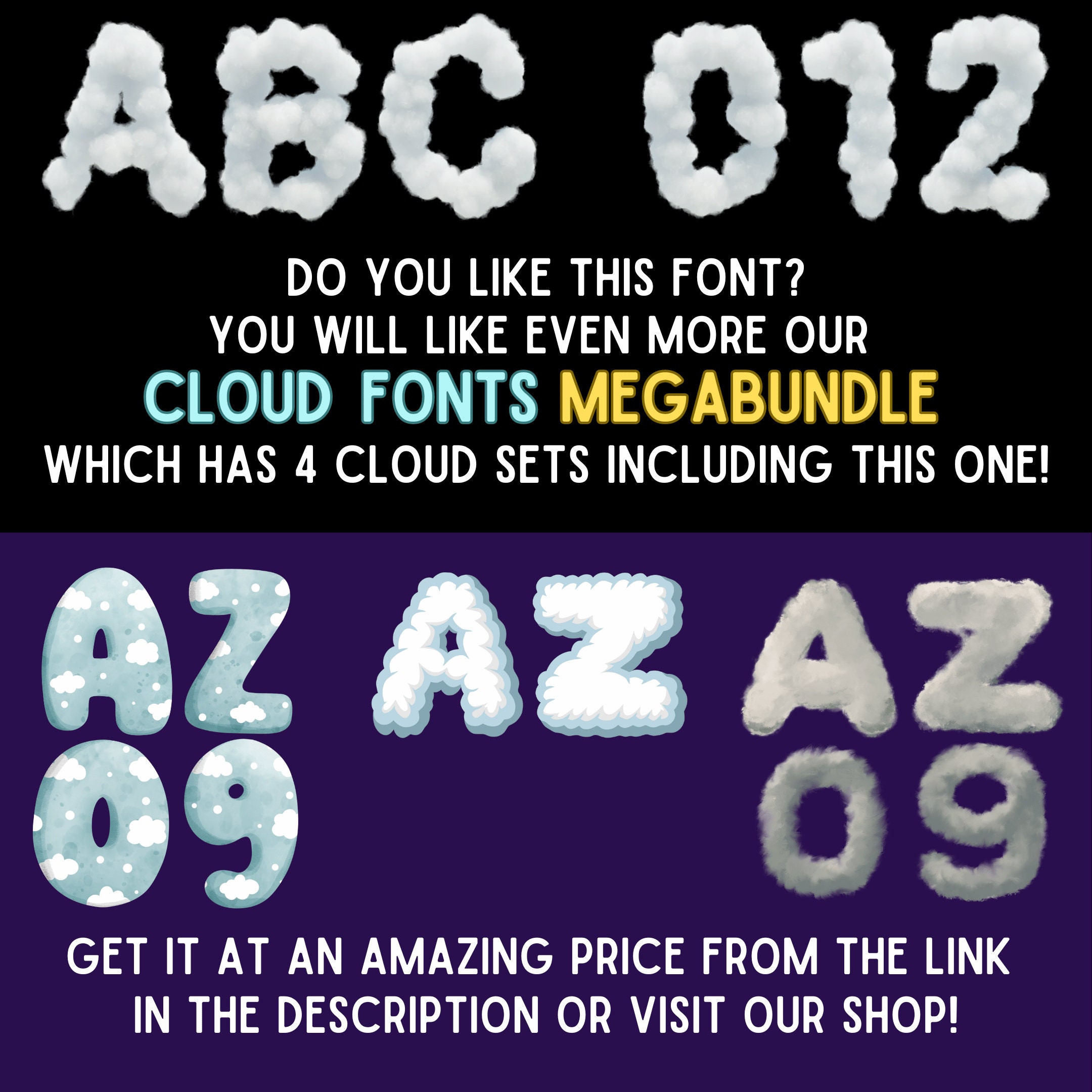 3D Cloud Letters PNG SVG Clipart Bundle, Cloud Alphabet, Cloud Font Svg ...