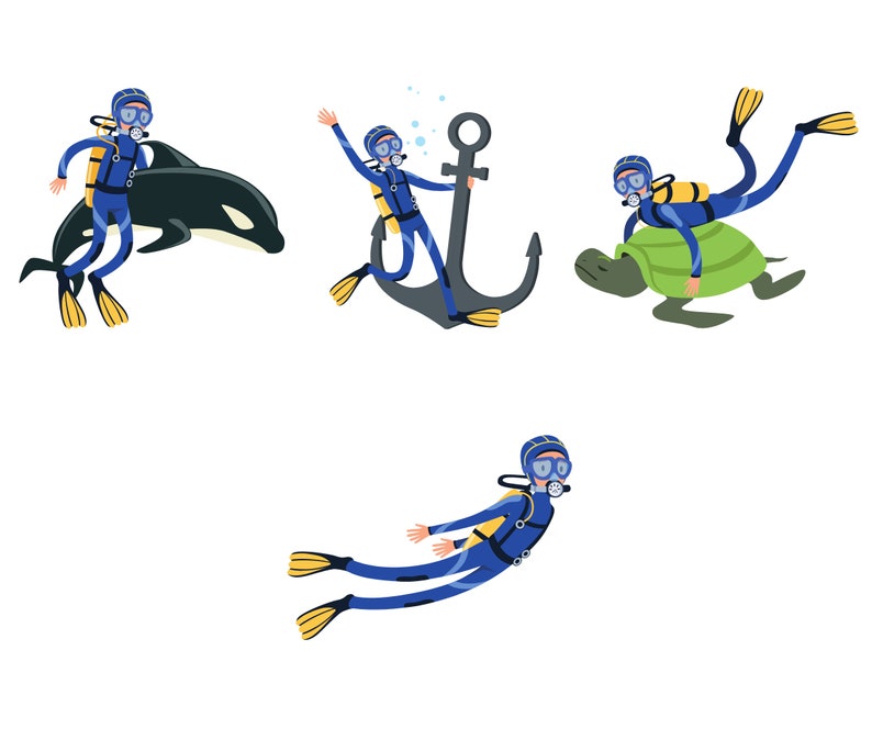 18 Scuba Diver Clipart Bundle SVG PNG JPG Pdf Icons, Scuba Diving ...