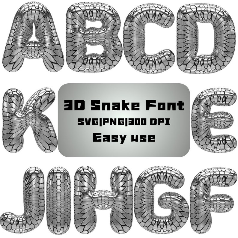3D Bubbly Silver Snake Skin Letters Clipart PNG SVG Bundle, Bubbly Font ...
