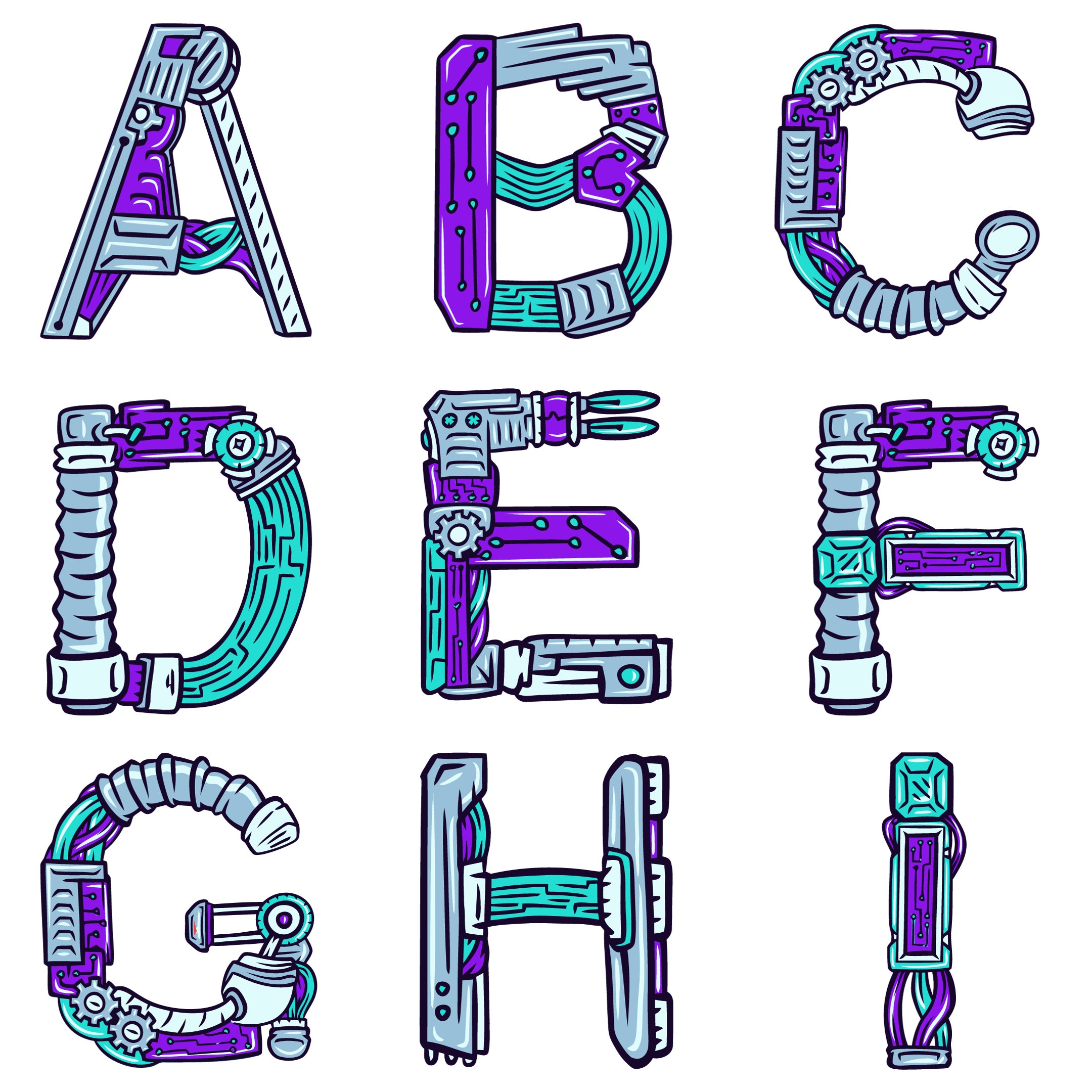 Robot Machine Font Clipart PNG SVG Bundle, Robot Letters, Mechanic ...