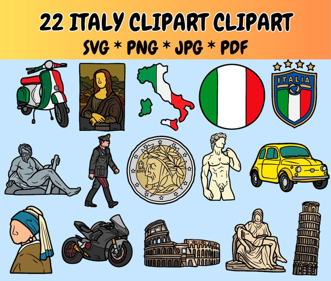 22 Italy Clipart Bundle SVG PNG JPG Pdf Icons, Rome Clipart, Colosseum ...