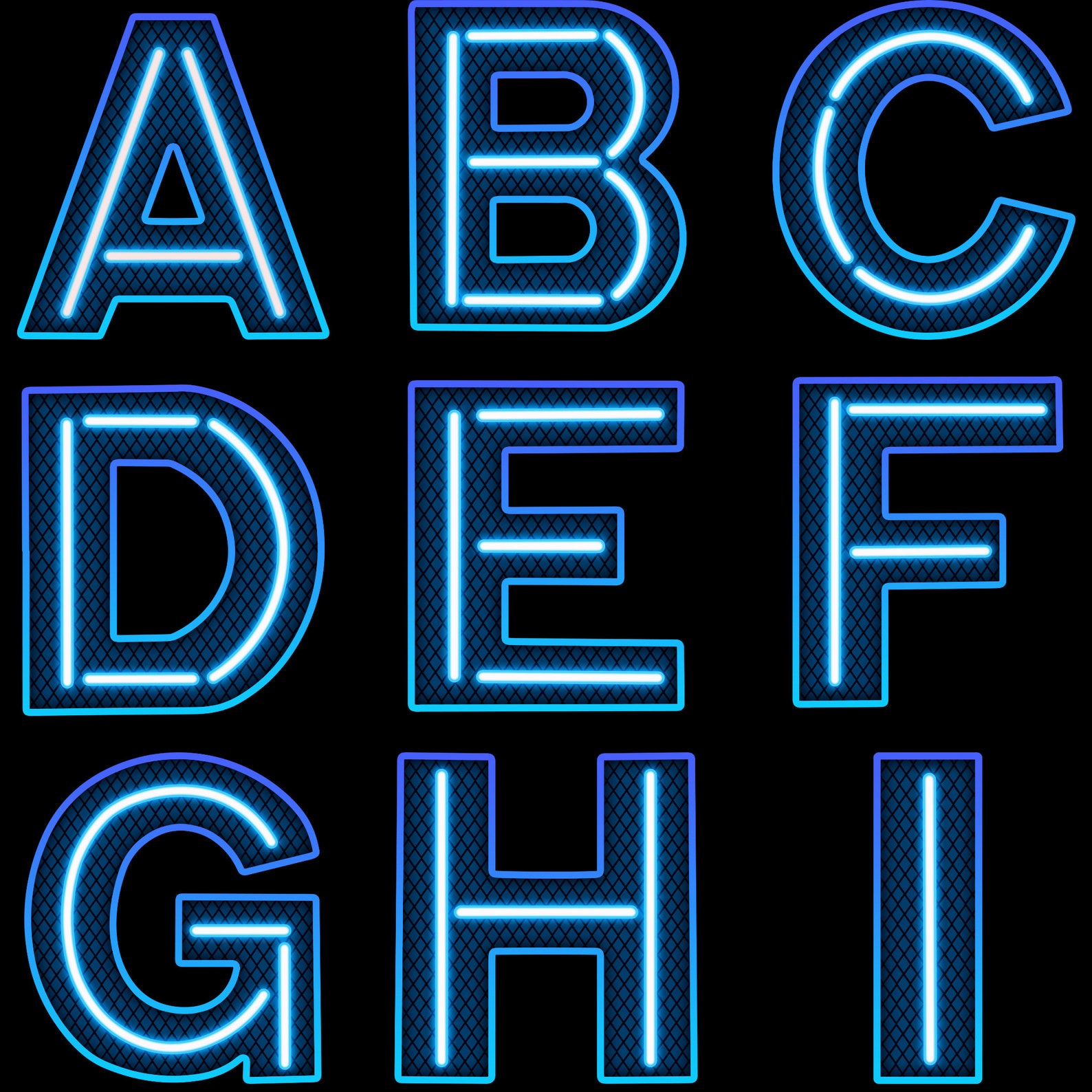 Blue Neon Letters PNG SVG Clipart Bundle, Neon Alphabet, Neon Font Svg ...