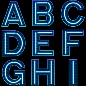 Blue Neon Letters PNG SVG Clipart Bundle, Neon Alphabet, Neon Font Svg ...