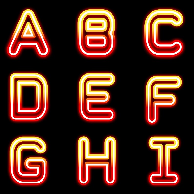 Neon Letters PNG SVG Clipart Bundle, Neon Alphabet, Neon Font Svg, Neon ...