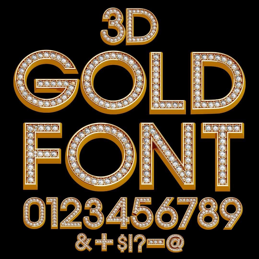 3D Gold Font & Number Clipart PNG SVG Bundle, Elegant Letters, Golden ...