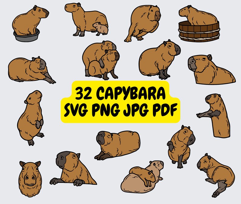 32 Capybara Clipart Bundle SVG PNG JPG Pdf Icons, Pet Clipart, Wild ...