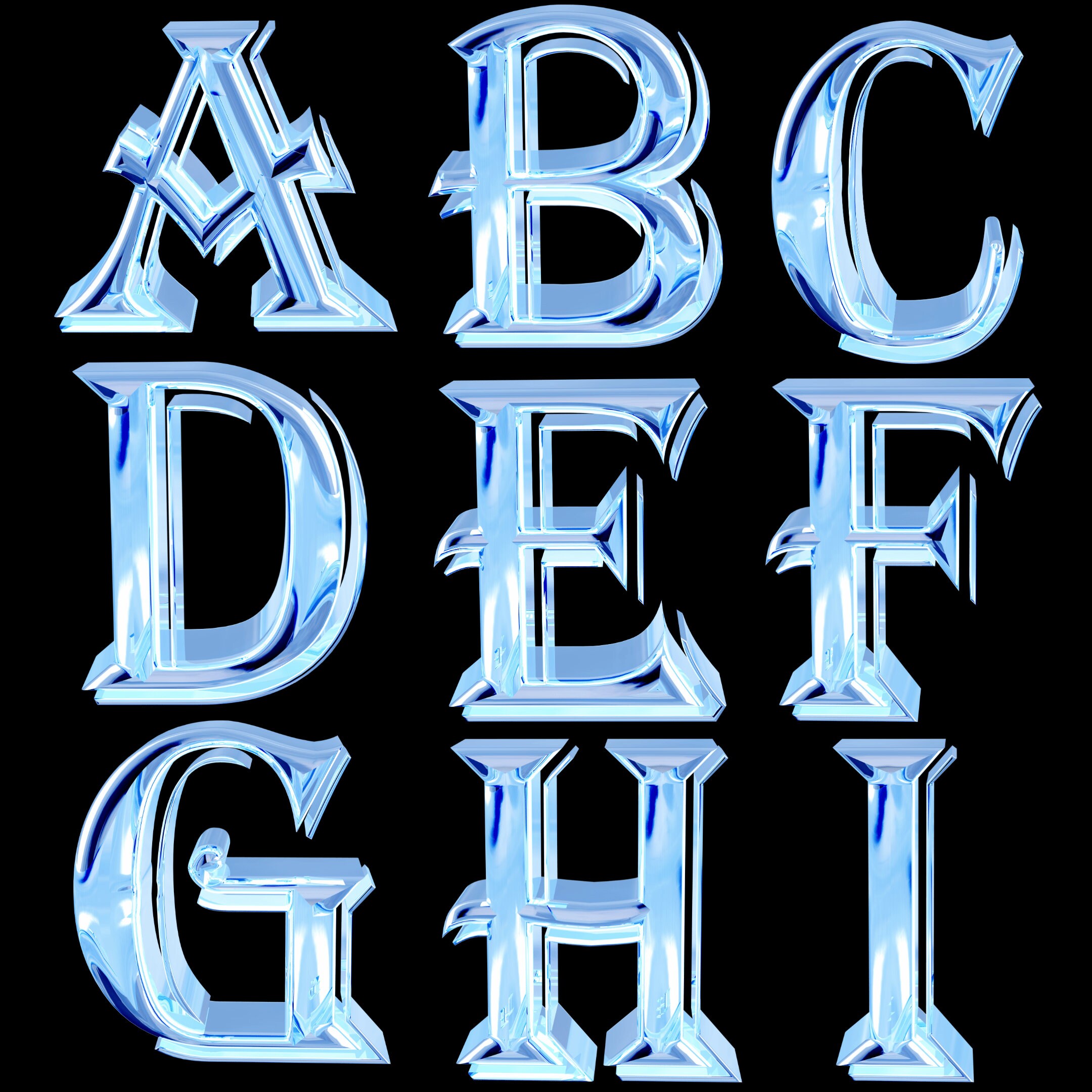 3D Ice Letters PNG SVG Bundle, Ice Font, Ice Alphabet, Winter Font ...