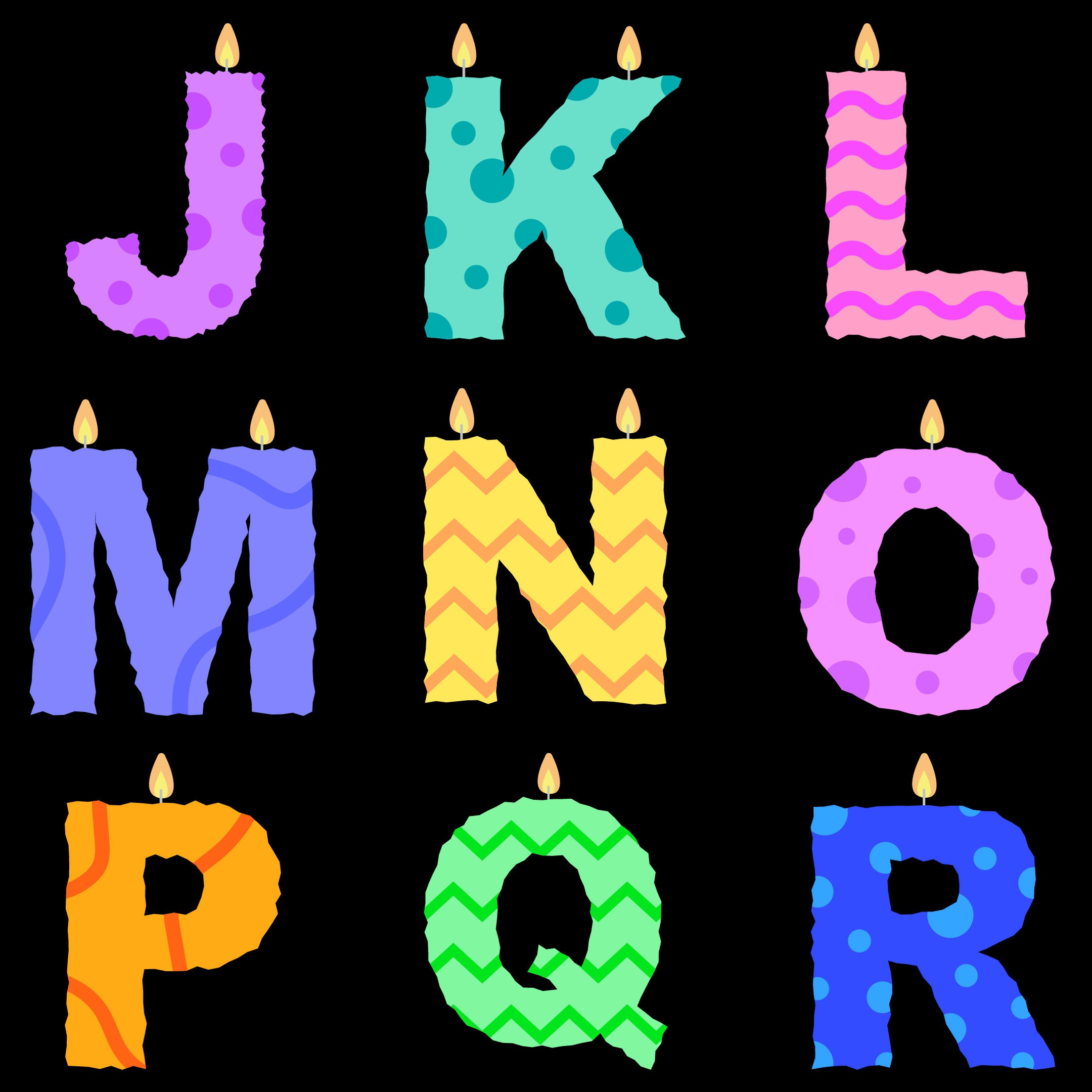 Birthday Candle Letters Clipart PNG SVG Bundle, Birthday Candle Font ...