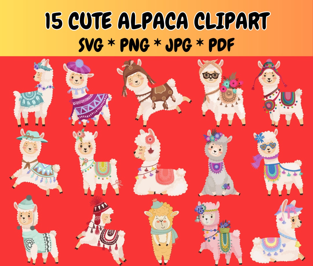 15 Cute Alpaca Clipart Bundle SVG PNG, Baby Alpaca, Pet Clipart, Cute ...