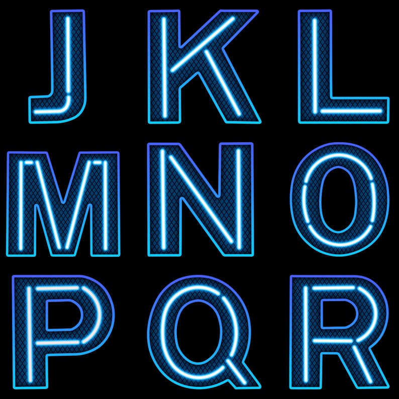 Blue Neon Letters PNG SVG Clipart Bundle, Neon Alphabet, Neon Font Svg ...