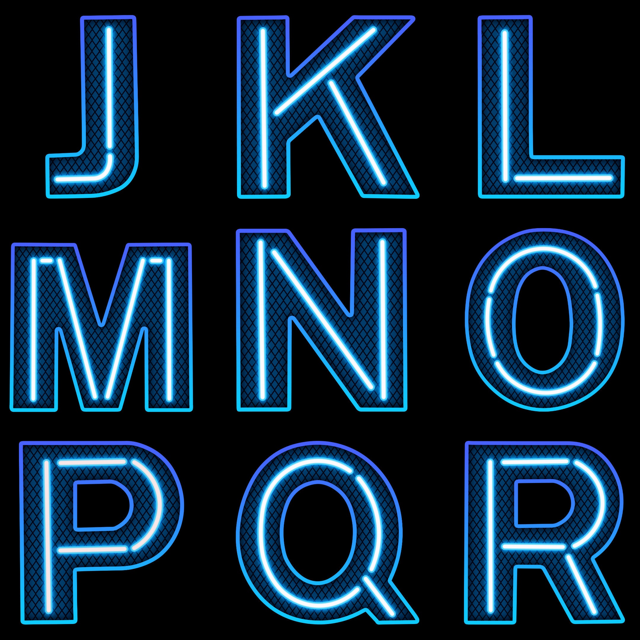 Blue Neon Letters PNG SVG Clipart Bundle, Neon Alphabet, Neon Font Svg ...