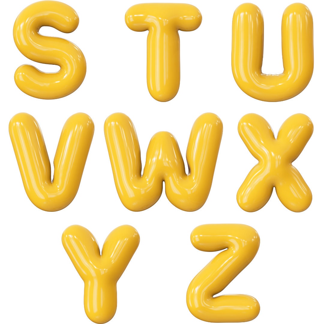 3D Bubbly Yellow Letters Clipart PNG SVG Bundle, Bubbly Font, Bubbly ...