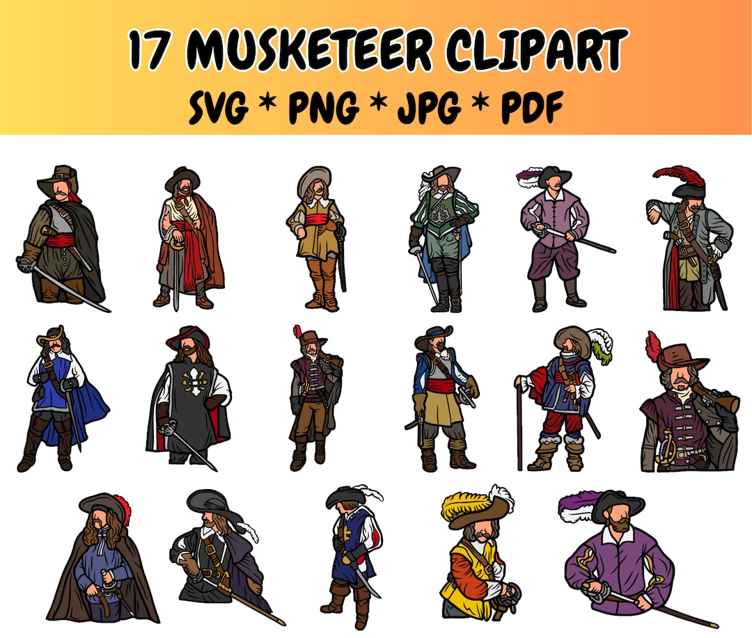 17 Musketeers Clipart Bundle SVG PNG JPG Pdf, Swordsman Clipart, D ...