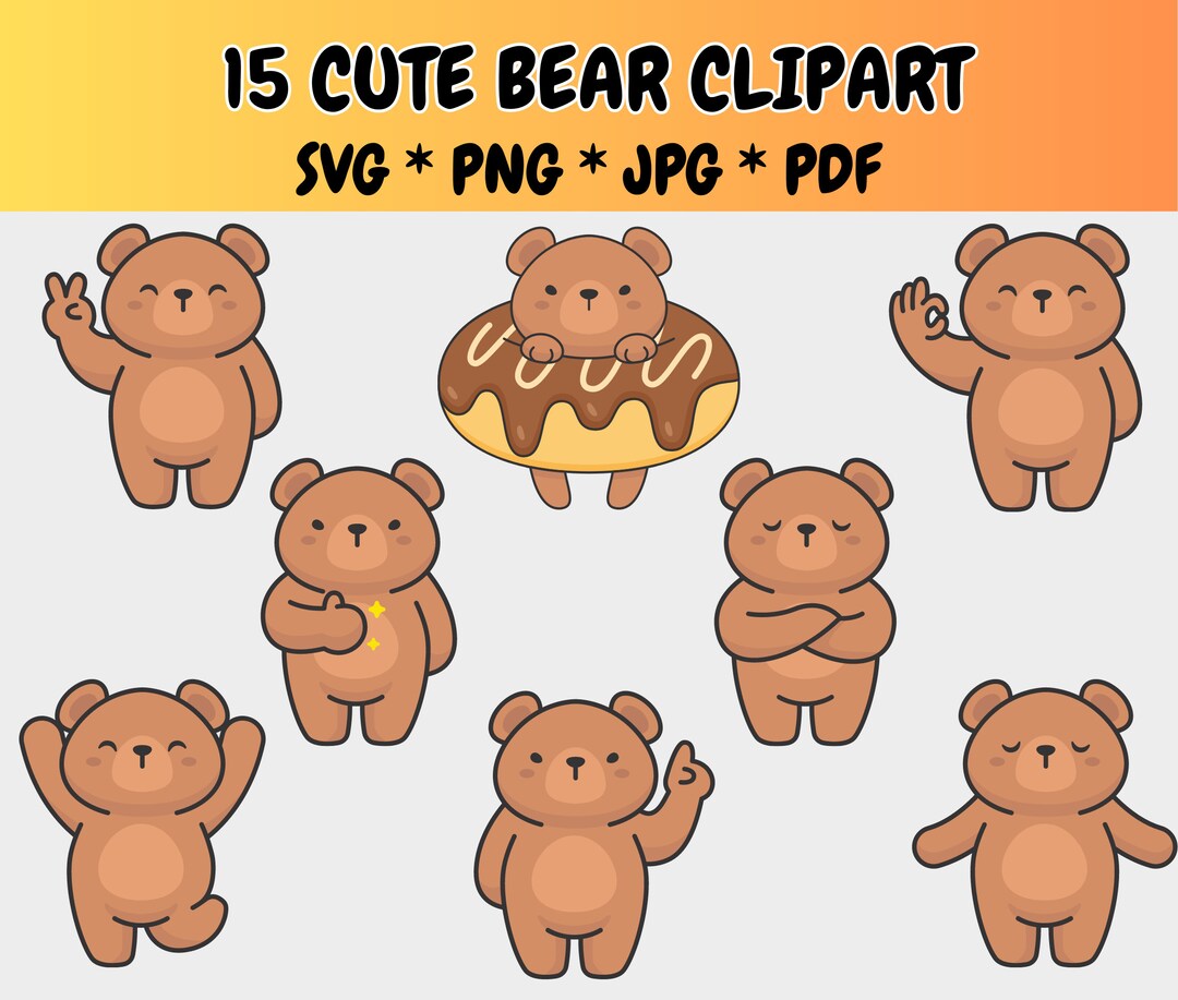 15 Cute Bear Clipart Bundle SVG PNG, Baby Bear, Teddy Bear Png, Cute ...