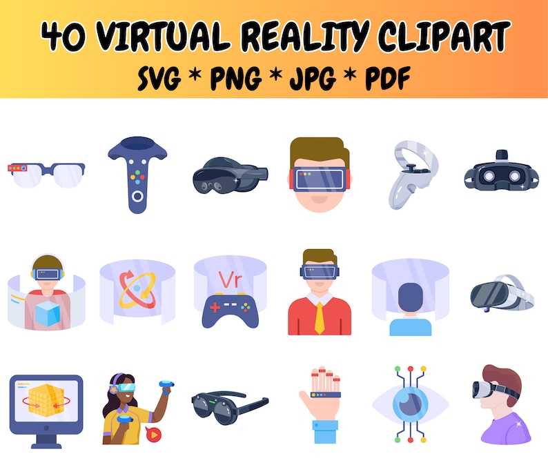 40 Virtual Reality Clipart Bundle SVG PNG JPG Pdf Icons Vr - Etsy