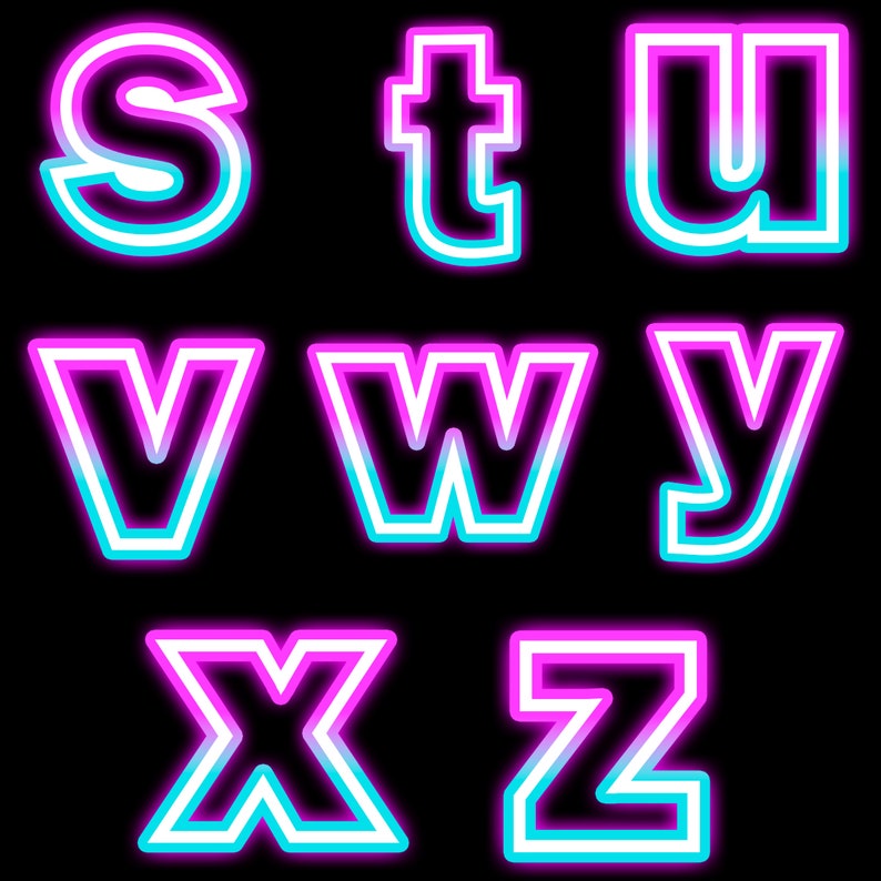 Neon Letters PNG SVG Clipart Bundle, Neon Alphabet, Neon Font Svg, Neon ...