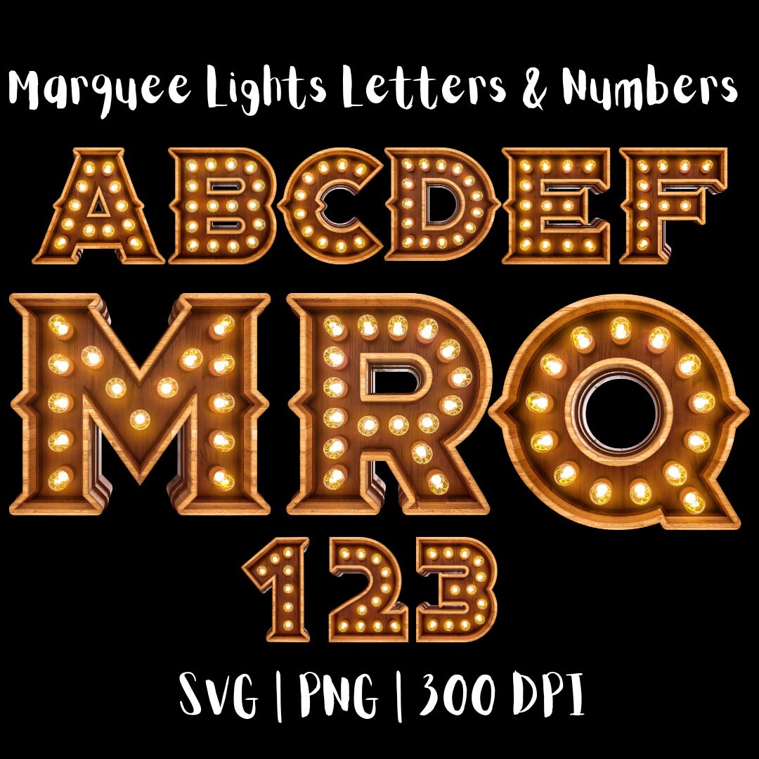 3D Marquee Lights Font Clipart PNG SVG Bundle, LED Font Svg, Lights Letters Png, Retro Alphabet ...