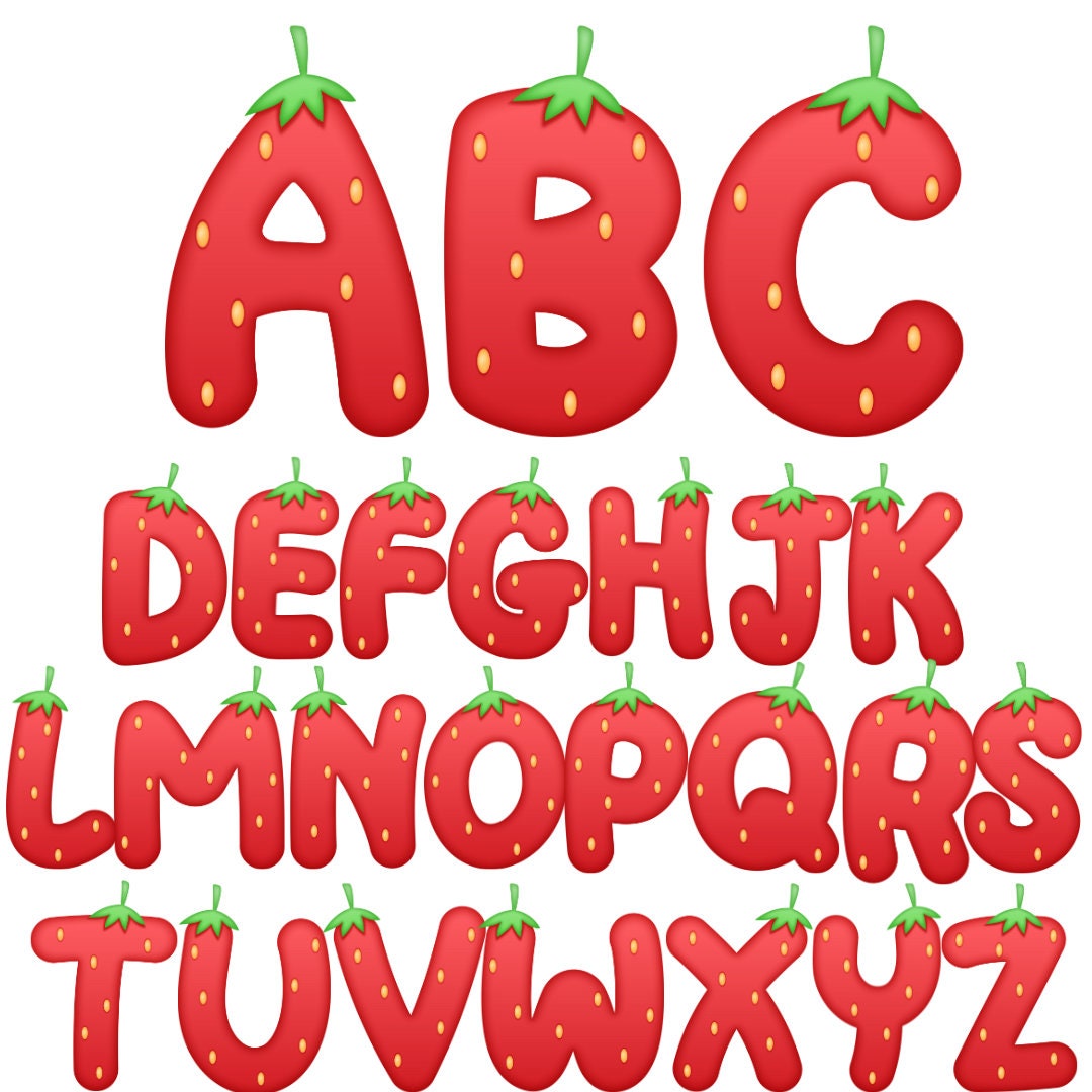 Clipart de fuente de fresa: paquete de alfabeto PNG SVG (5 conjuntos ...