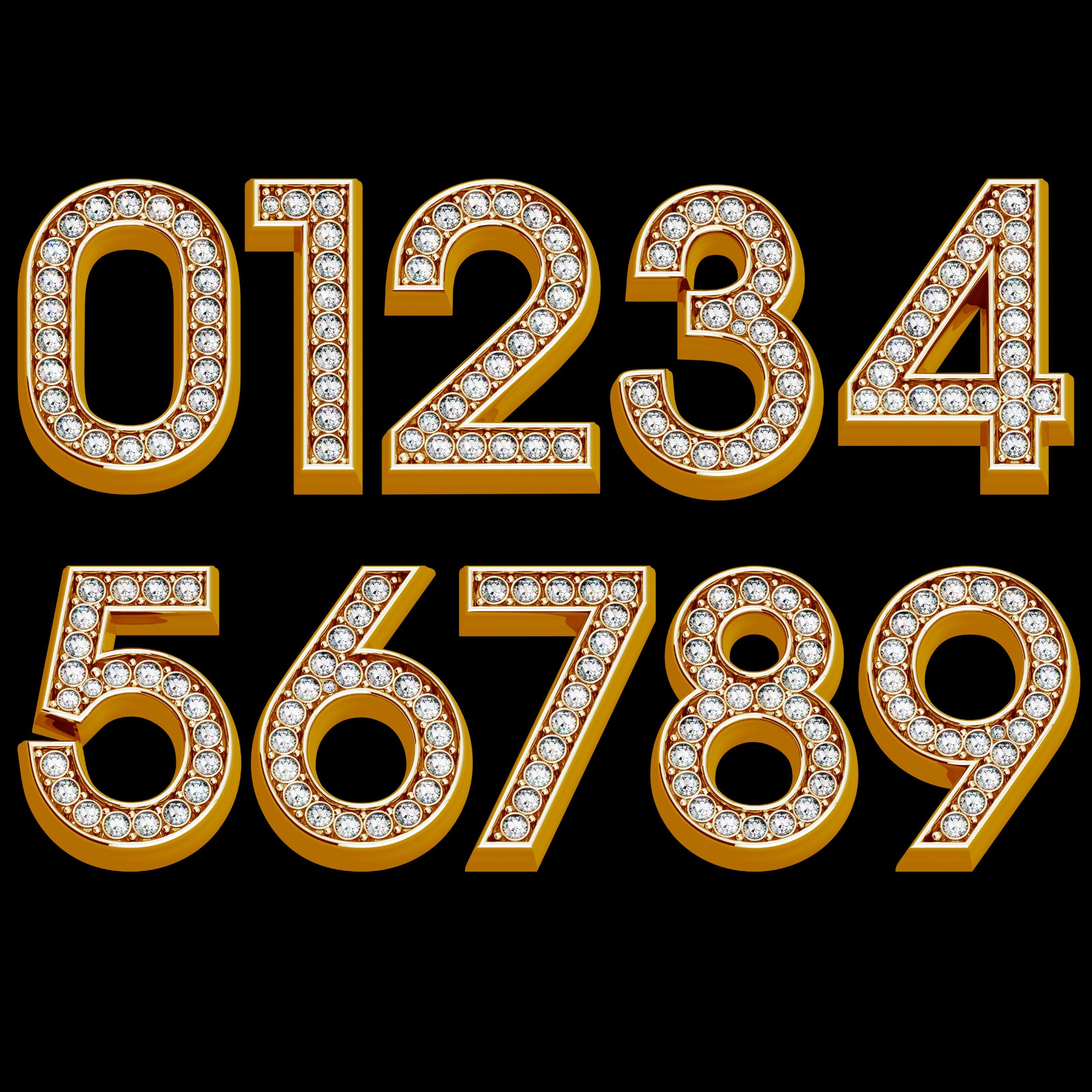 3D Gold Font & Number Clipart PNG SVG Bundle, Elegant Letters, Golden ...