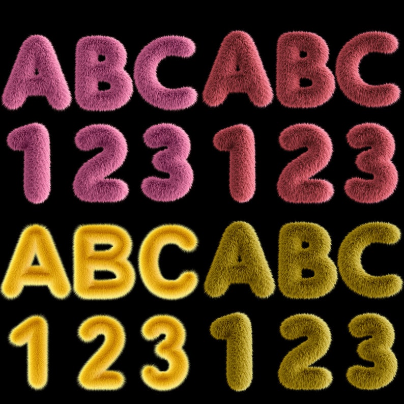 3D Furry Letras esponjosas Clipart PNG SVG Bundle, Fuentes de piel ...