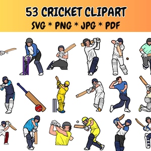 53 Cricket Clipart Bundle SVG PNG JPG Pdf Icons, Cricket Game Clipart ...
